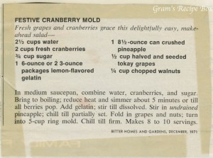 Festive Cranberry Mold | Gram's Recipe Box