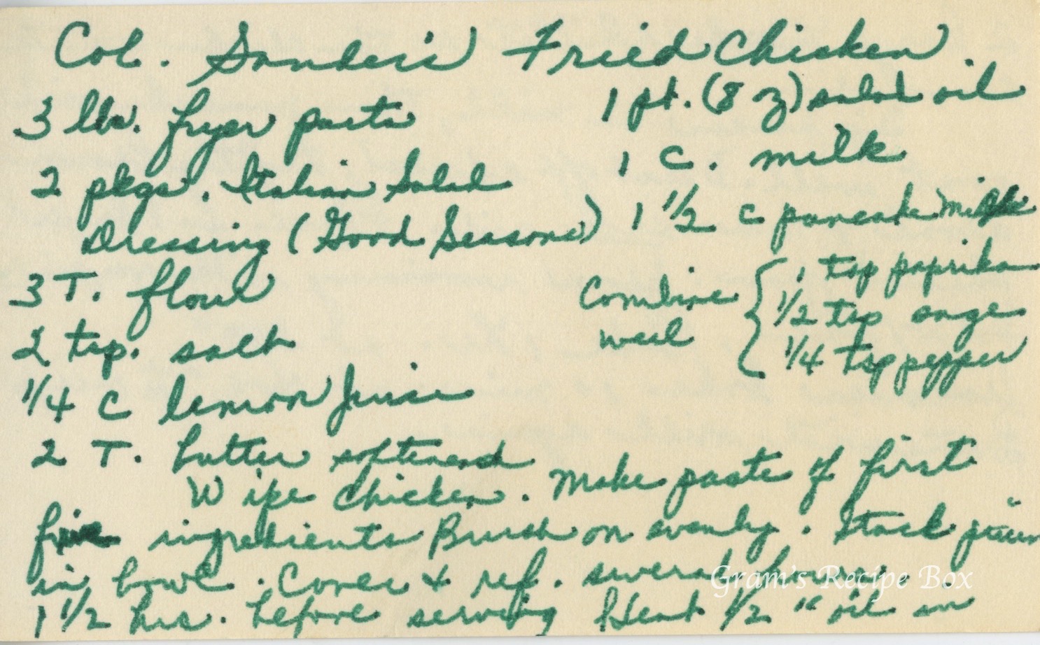 Col. Sander’s Fried Chicken | Gram's Recipe Box