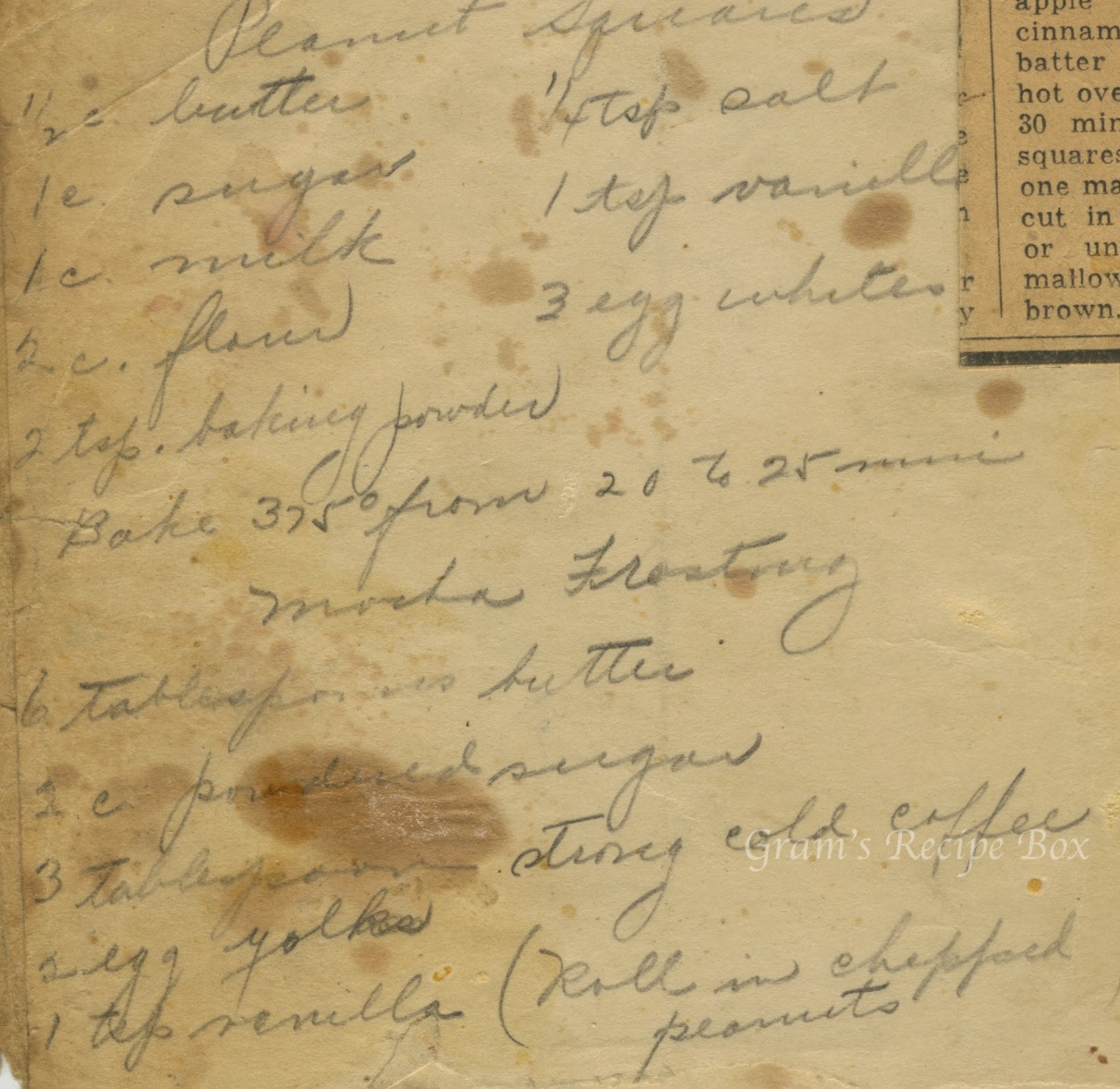 Peanut Squares / Mocha Frosting | Gram's Recipe Box