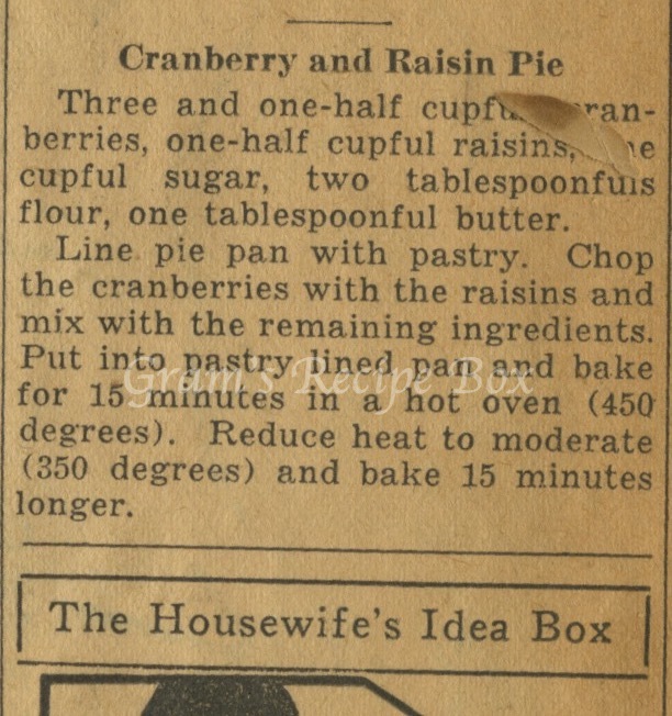 Cranberry & Raisin Pie | Gram's Recipe Box
