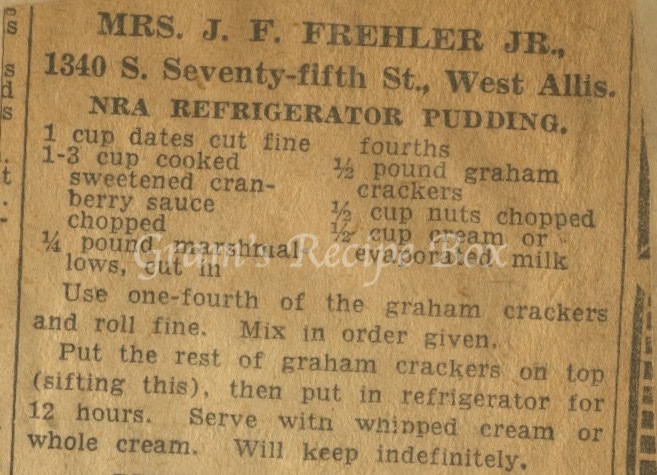 NRA Refrigerator Pudding | Gram's Recipe Box