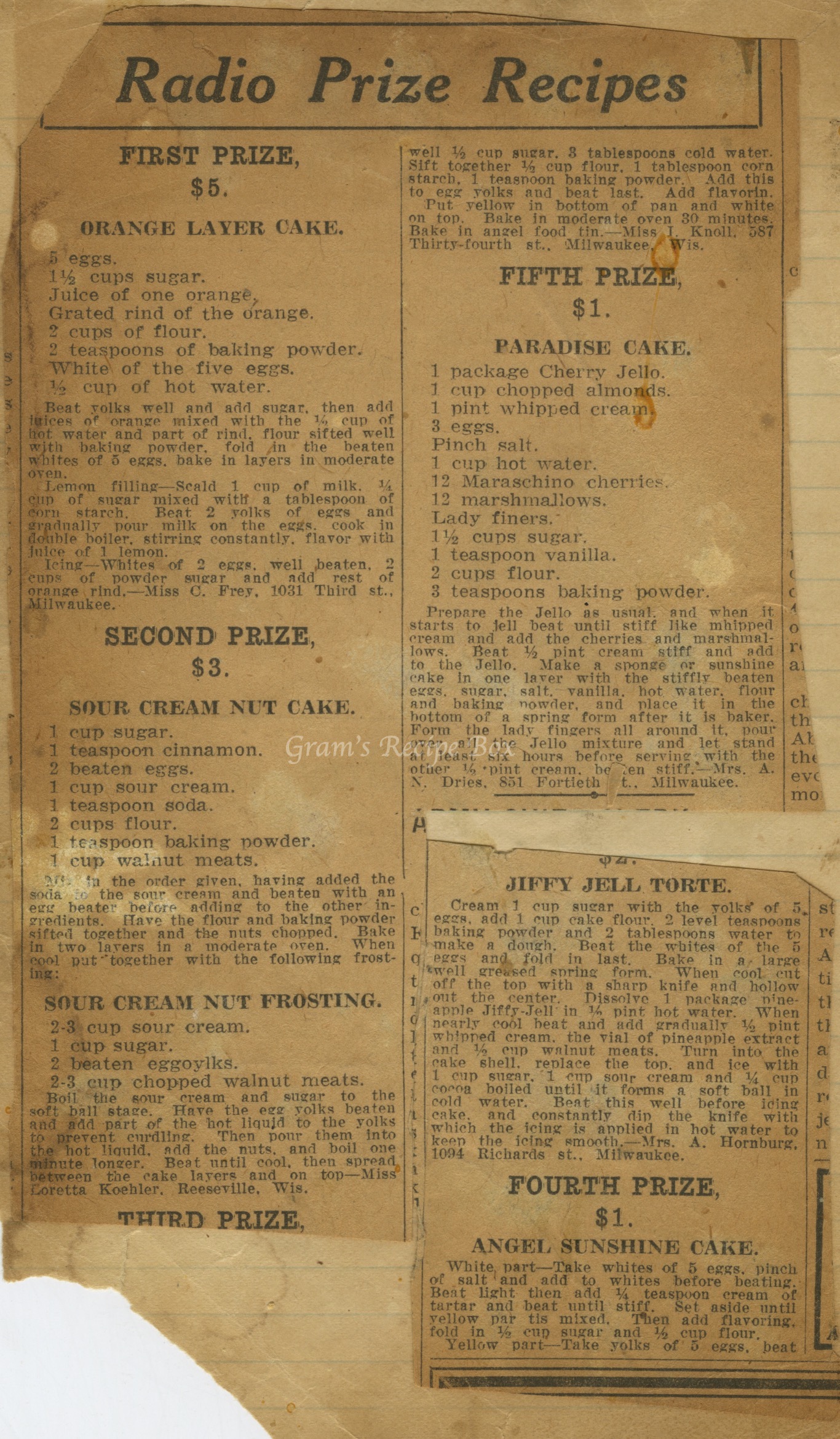 Radio Prize Recipes | Gram's Recipe Box