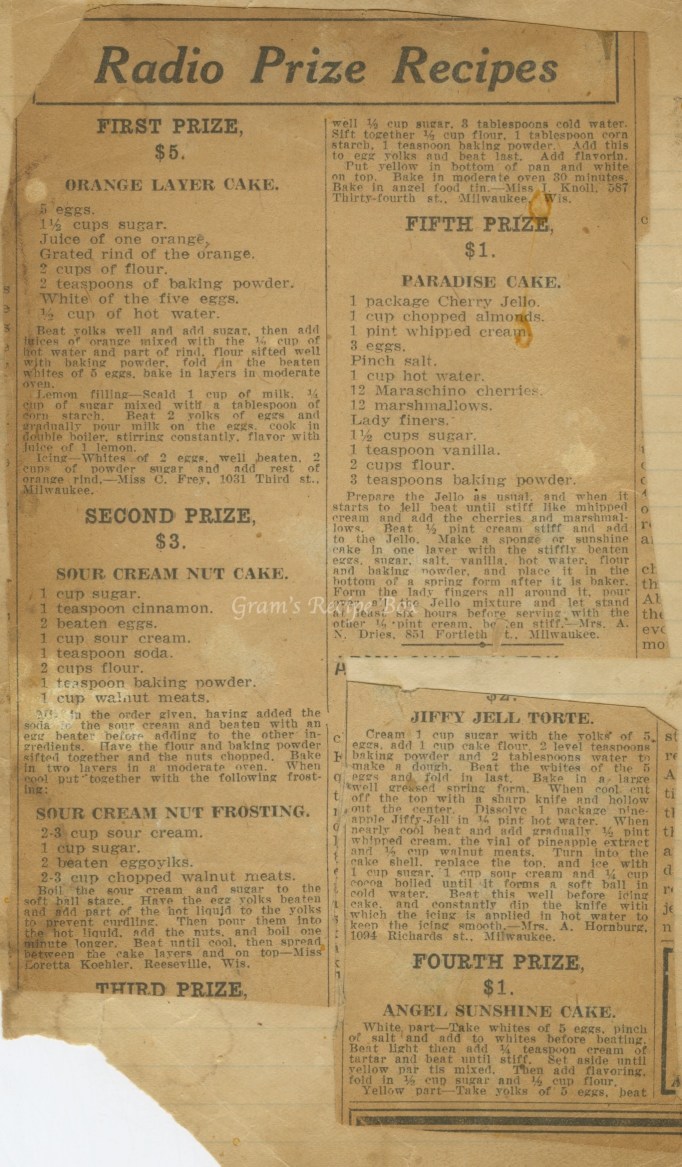 Radio Prize Recipes | Gram's Recipe Box