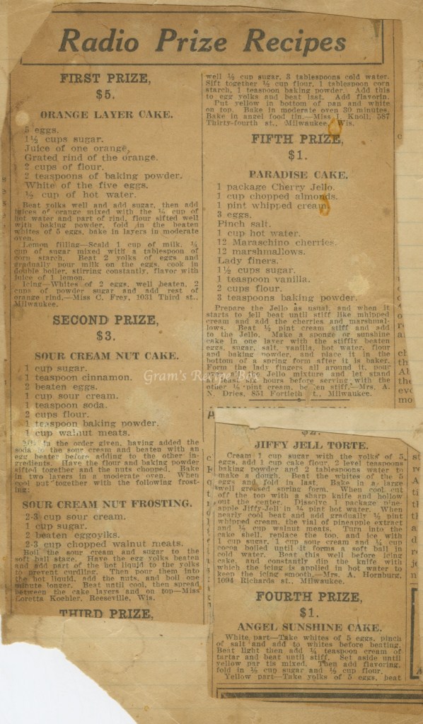 Radio Prize Recipes | Gram's Recipe Box