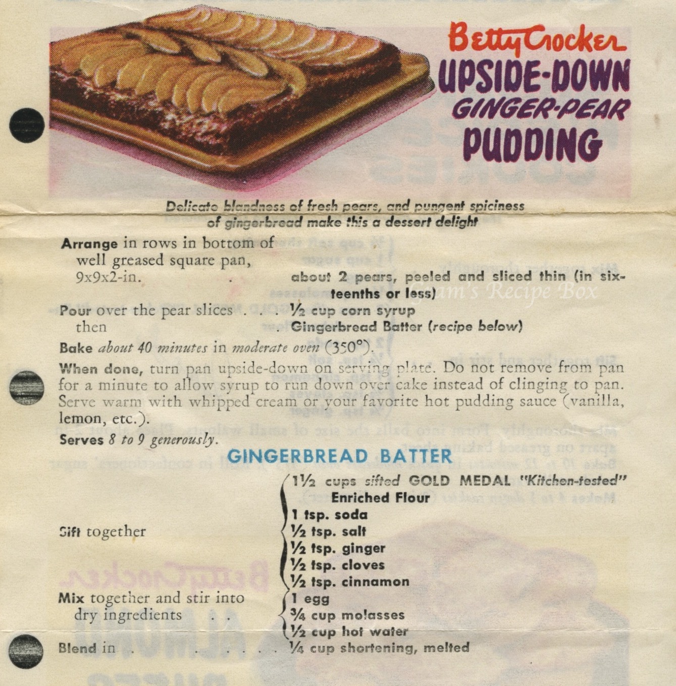 Upside Down Ginger Pear Pudding | Gram's Recipe Box