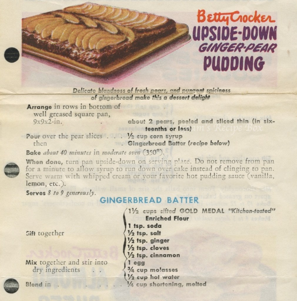 Upside Down Ginger Pear Pudding | Gram's Recipe Box