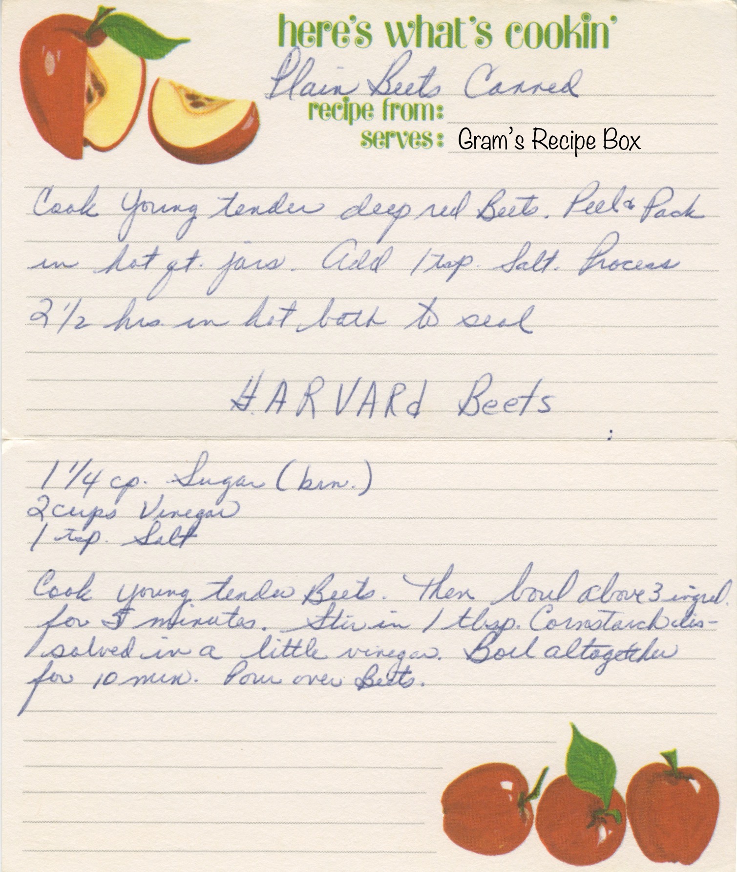 Plain Beets Canned / Harvard Beets | Gram's Recipe Box
