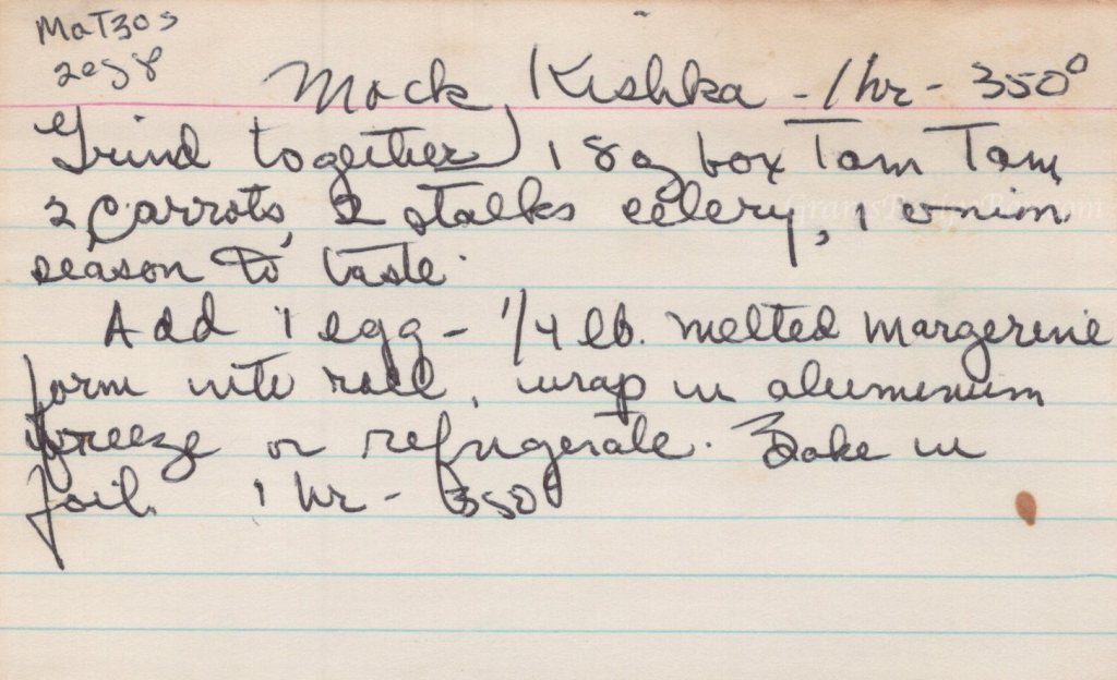 Mock Kishka | Gram's Recipe Box